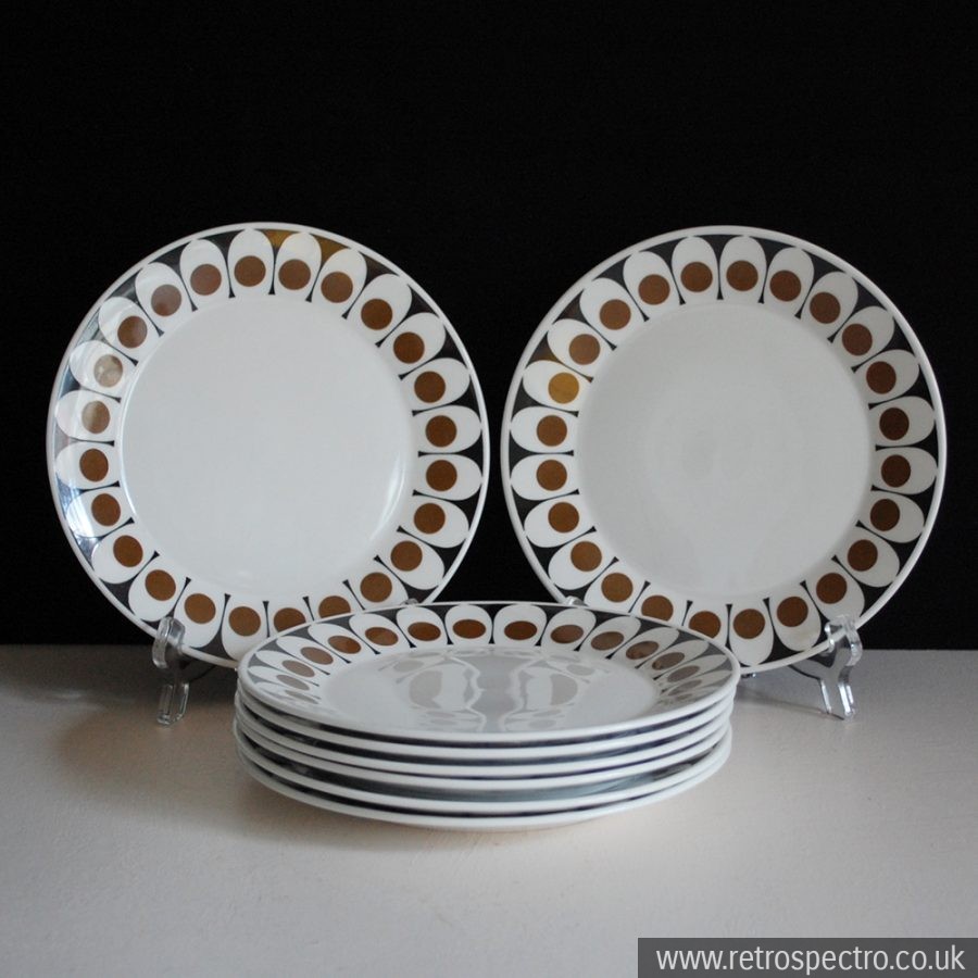 Eight Black Velvet Pattern Side Plates - RetroSpectro