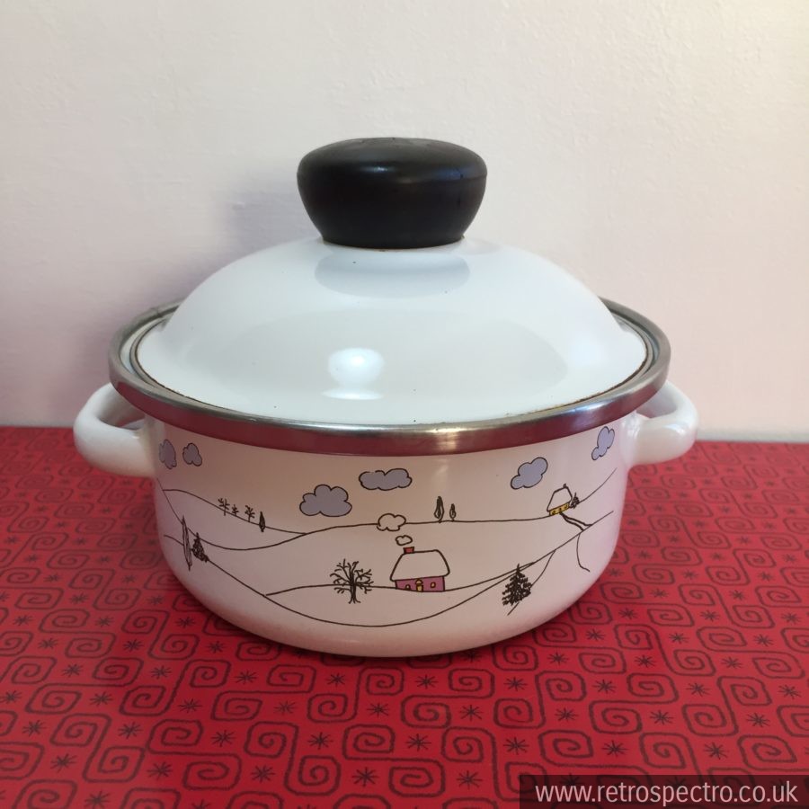 Small Enamel Lidded Pan - RetroSpectro